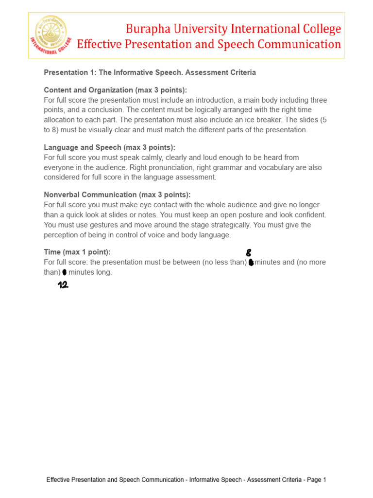 Informative Speech Assessment Criteria | PDF | Communication ...