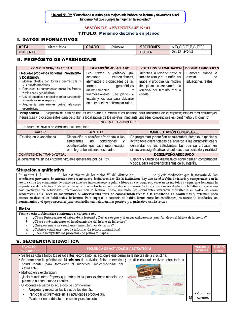 UNIDAD 2 - SESIÓN SEM 1 -MATEMÁTICA 1° | Descargar gratis PDF | Geometría | Evaluación