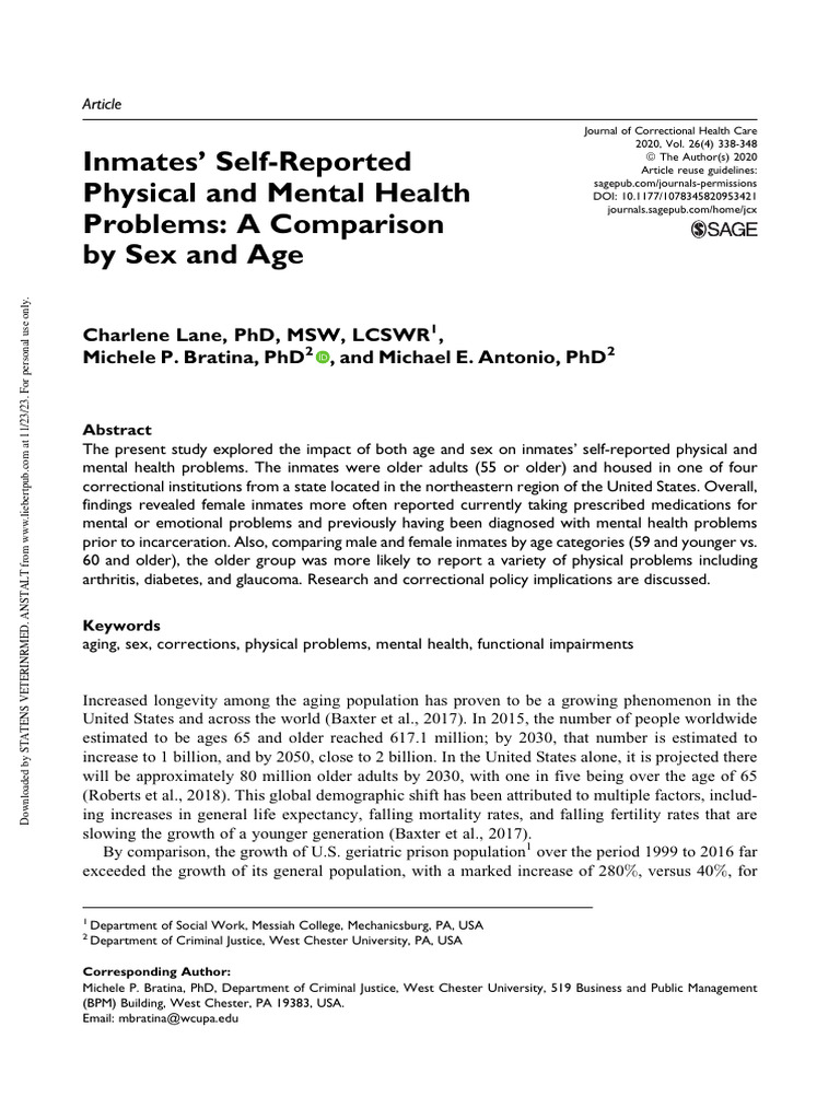 Inmates' Health Issues by Age and Sex | PDF | Mental Disorder | Prison