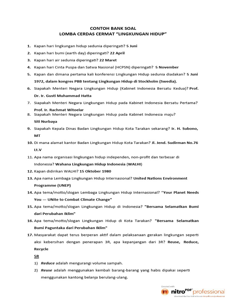 Contoh Bank Soal LH | PDF | Kesehatan Holistik | Sains & Matematika