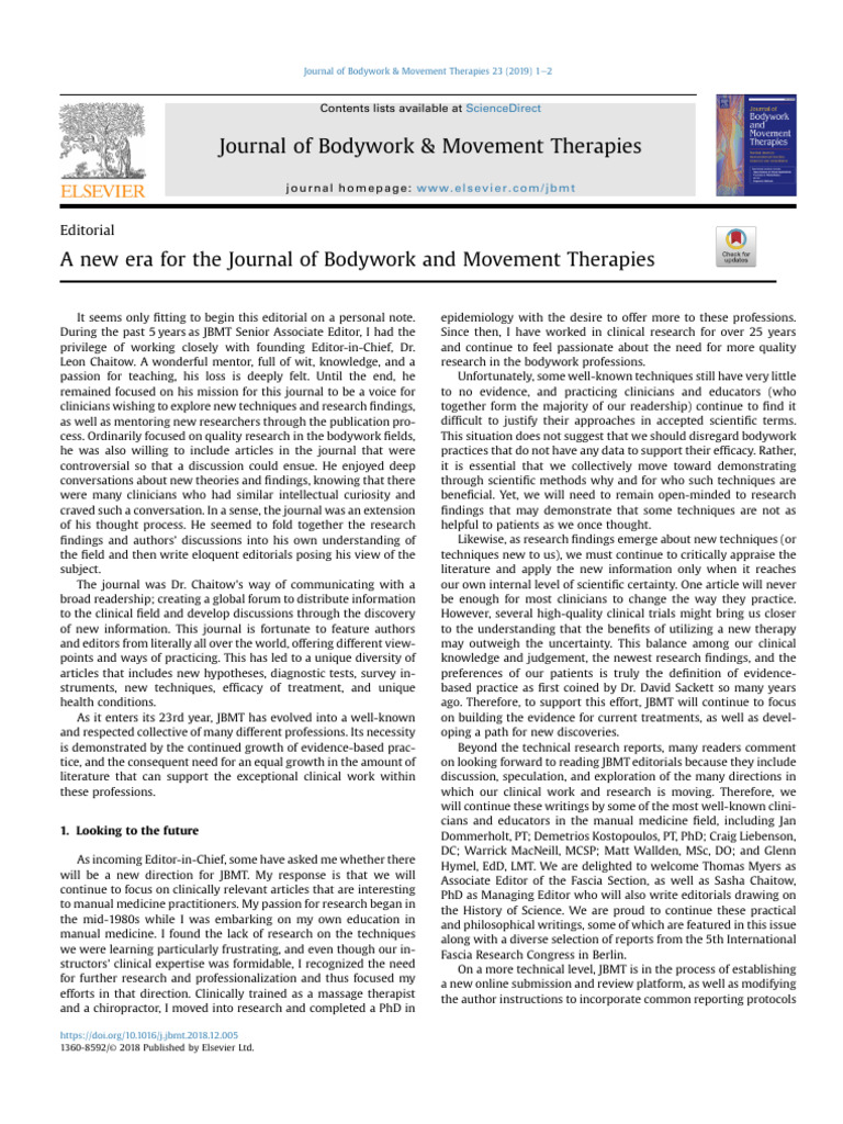 A New Era For The Journal of Bodywork and Movement | PDF | Science ...
