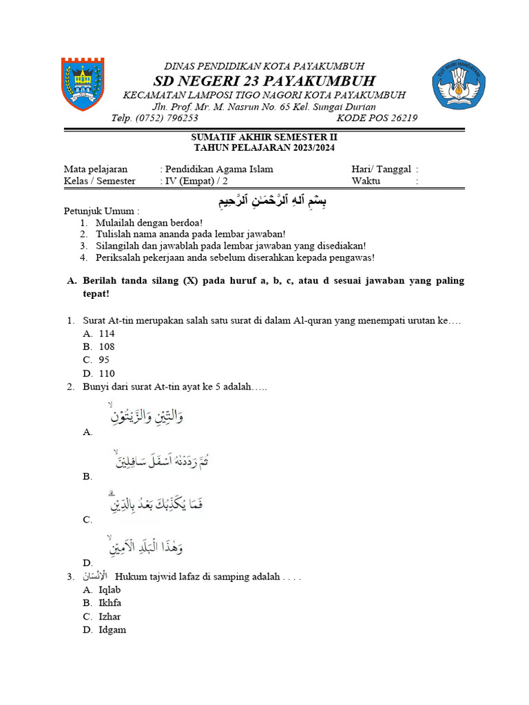 Soal Pas Pai Kelas Iv Semester 2 THN 2023-2024 | PDF | Agama & Spiritualitas