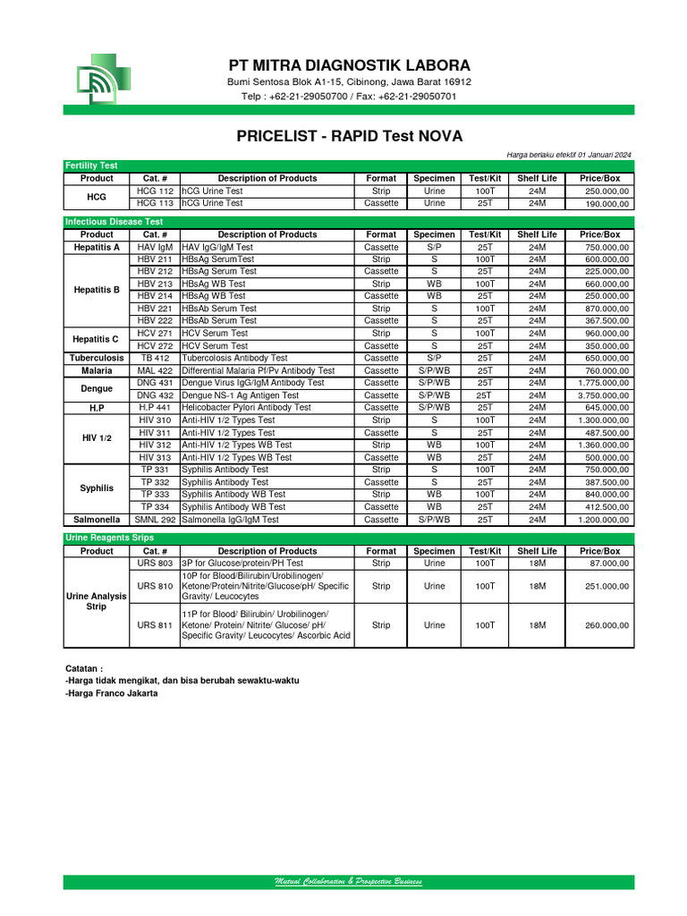 Pricelist All Product 2024-Box | Download Free PDF | Hepatitis B | Antibody