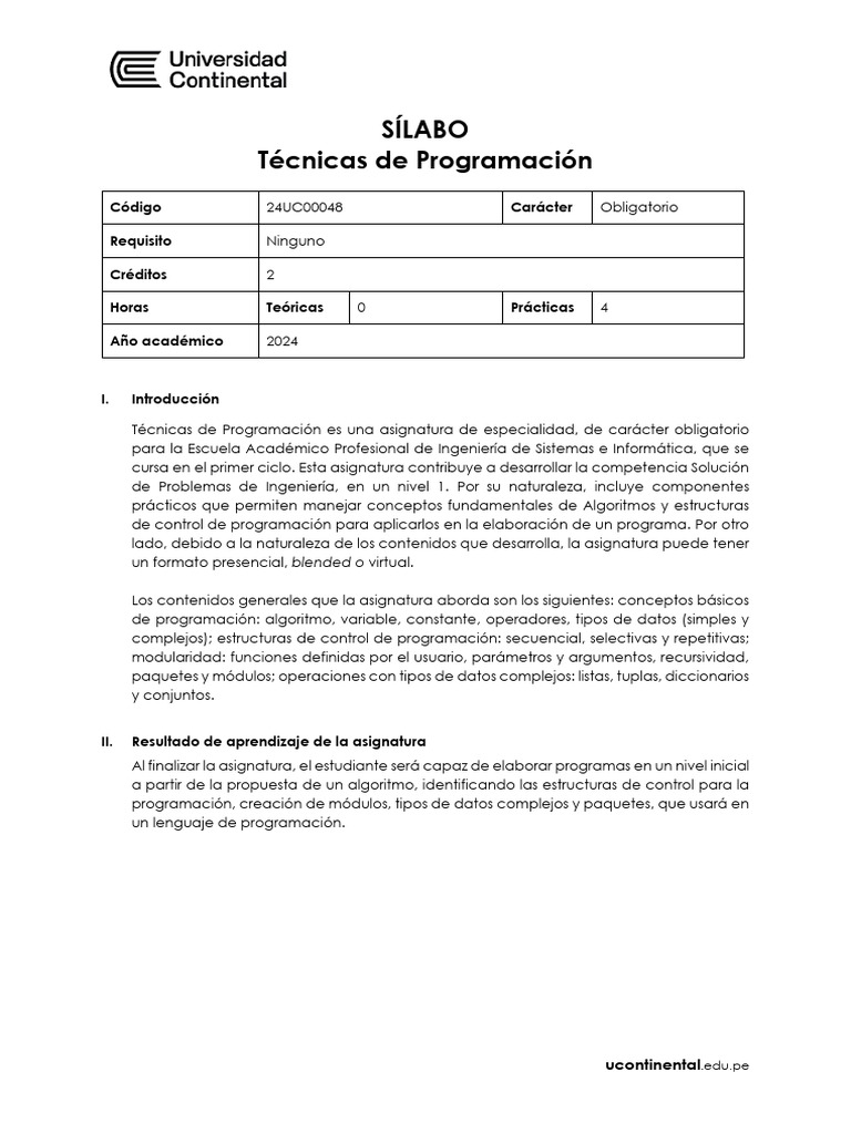 Do Fin 103 Si 24uc00048 2024-Silabo | Descargar gratis PDF | Programación de computadoras ...