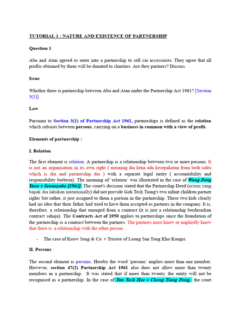 Tutorial Corporate - T1 Q1 | PDF | Partnership | Justice