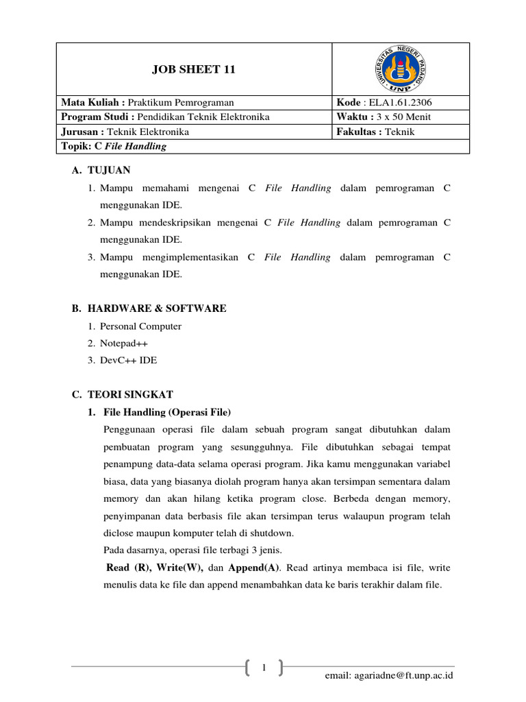 (2020) Job Sheet 11 - C File Handling | PDF