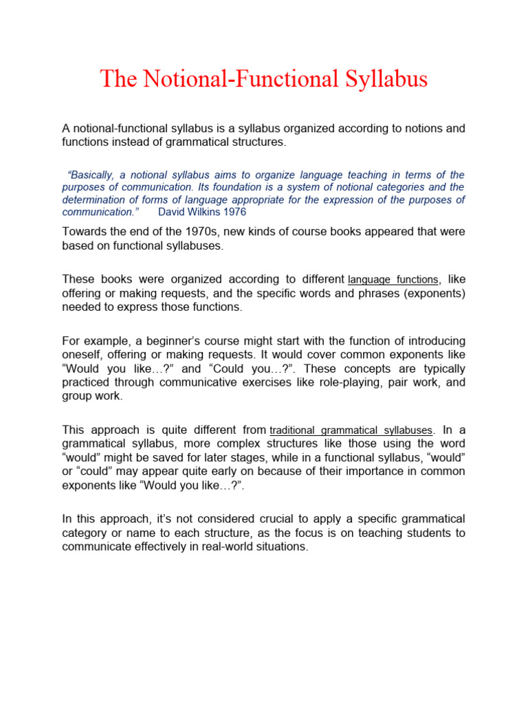 The Notional-Functional Syllabus | PDF | Learning | Human Communication