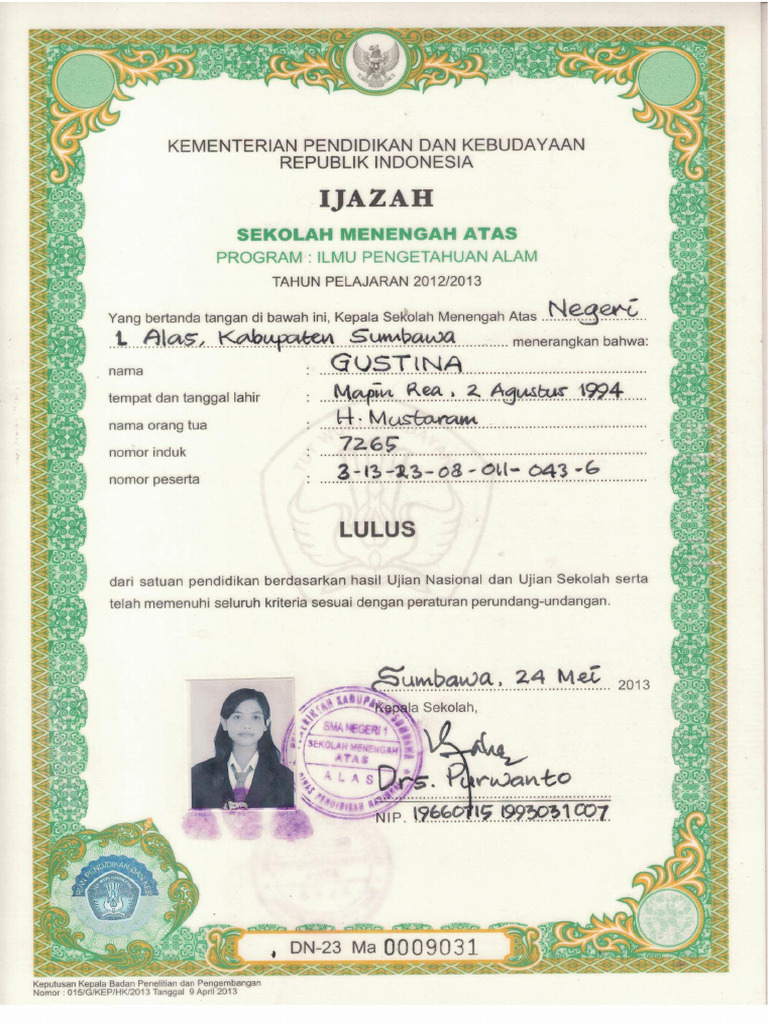 Ijazah SMA | PDF