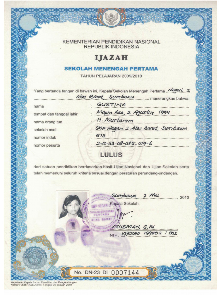 Ijazah SMP | PDF