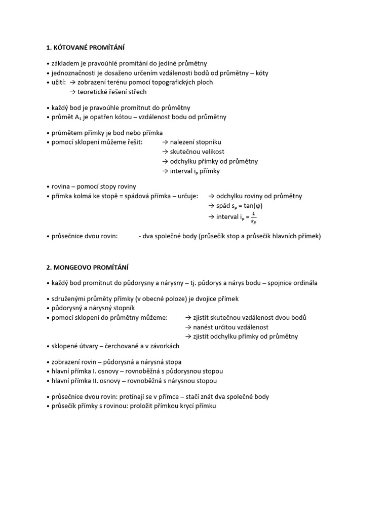 Vypracovane Otazky Ke Zkousce Z Deskriptivni Geometrie | PDF