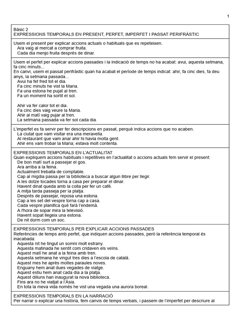 EXPRESSIONS TEMPORALS EN PRESENT, PERFET, IMPERFET I PASSAT P ...