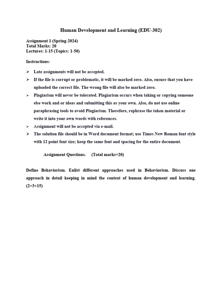 Spring 2024 - EDU302 - 1 | PDF | Plagiarism | Learning