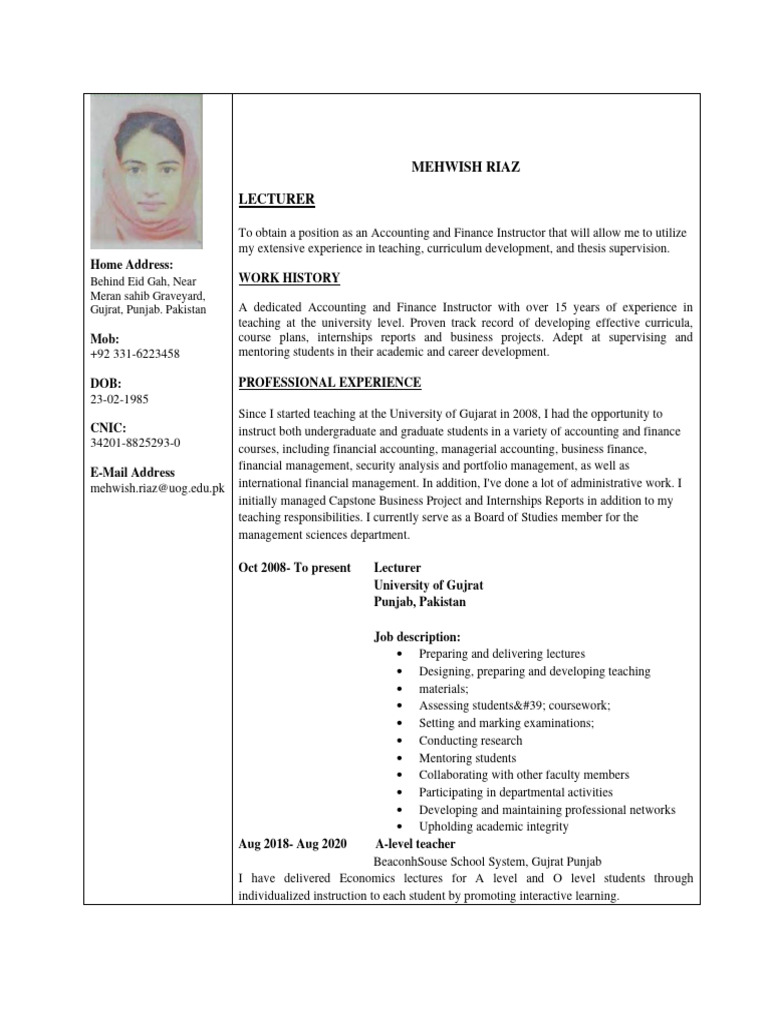 Mehwish Riaz Updated CV | Download Free PDF | Pakistan | Business