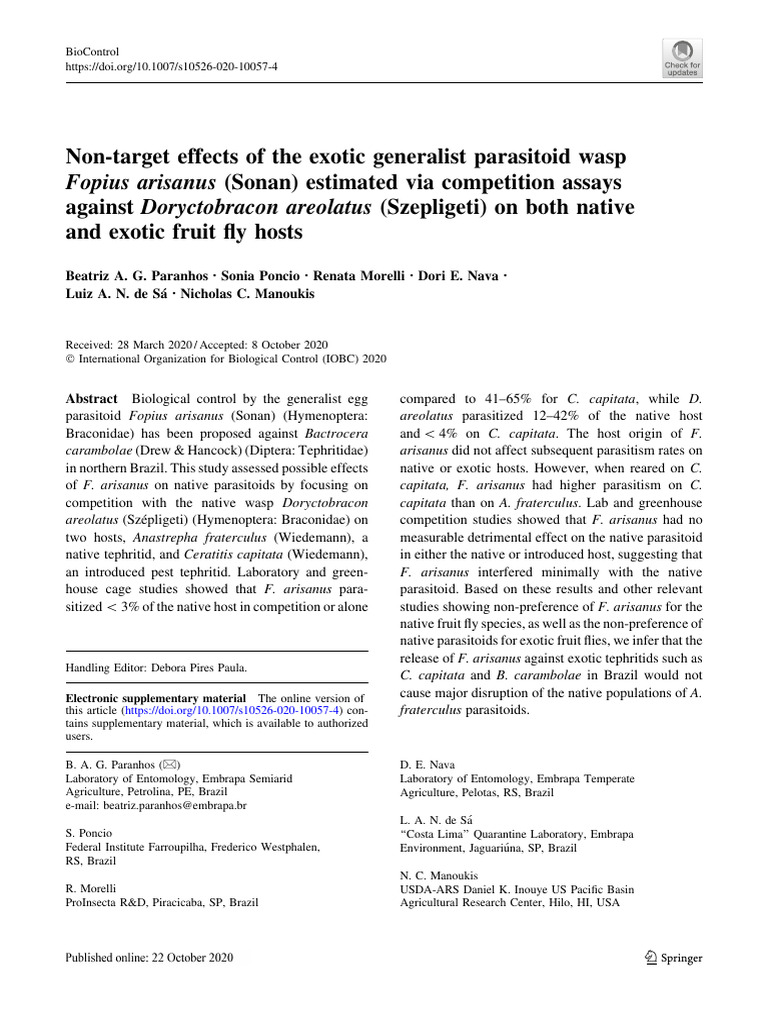 [BioControl ] Paranhos, Beatriz A. G._ Poncio, Sonia_ Morelli, Renata ...