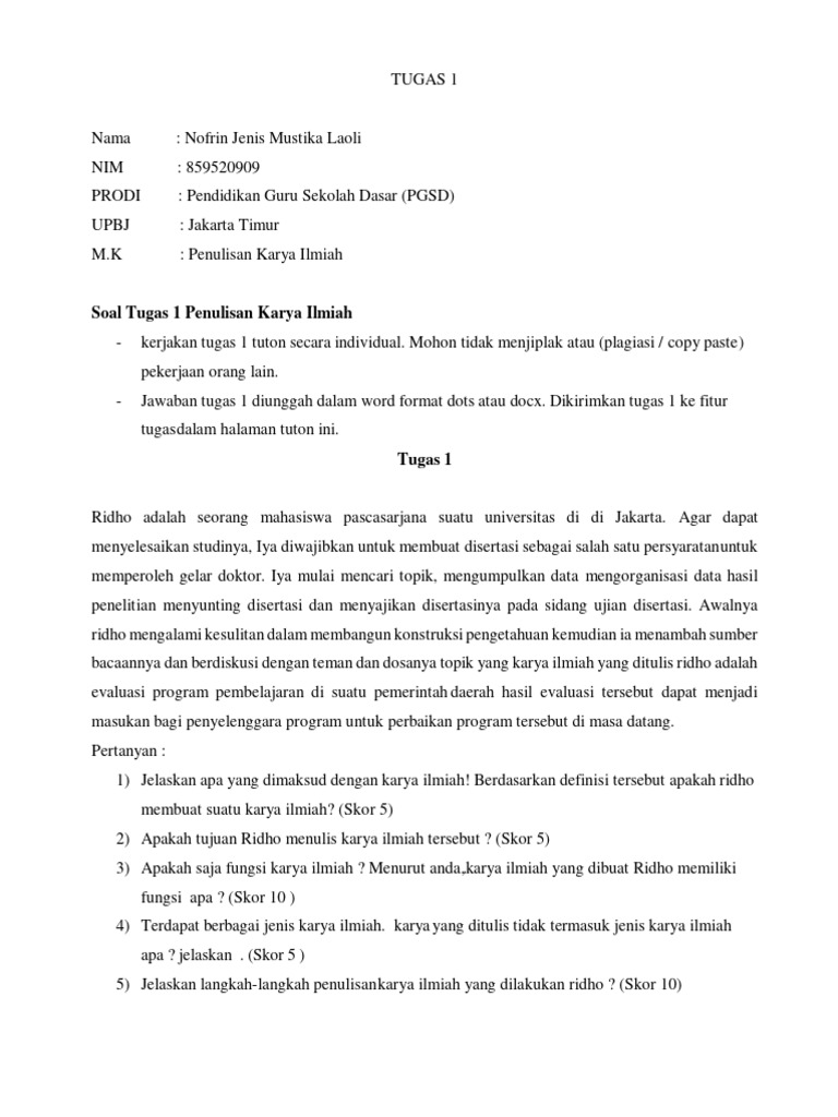 TUGAS 1 (Penulisan Karya Ilmiah) | PDF | Karier & Perkembangan | Seni