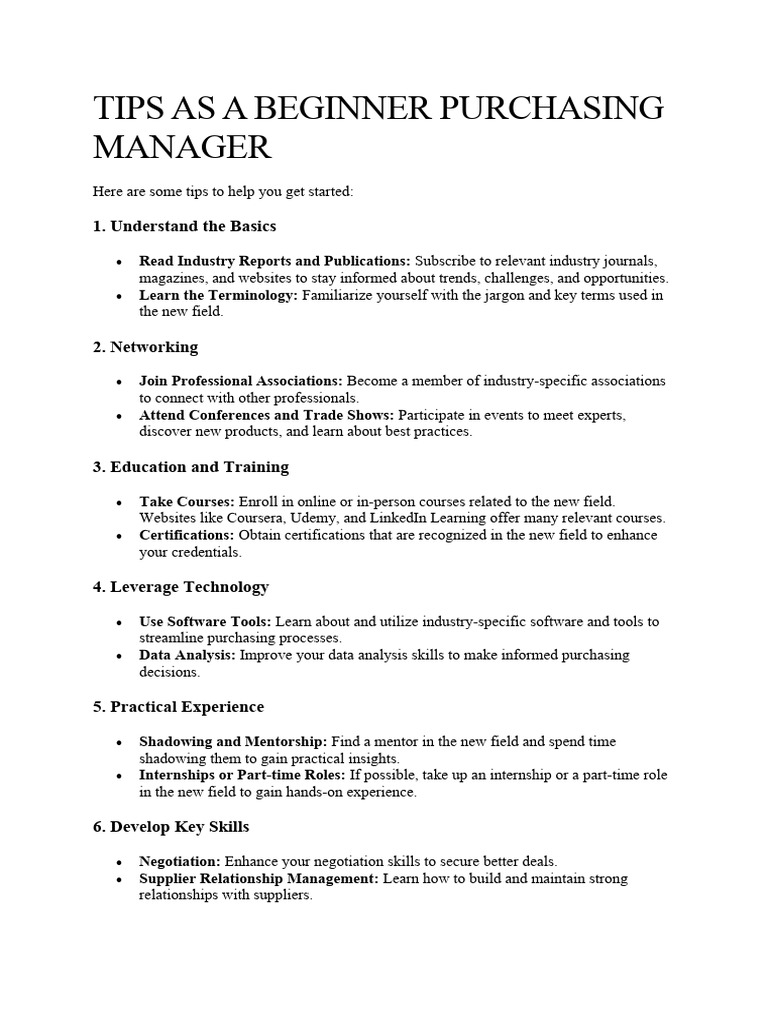 Beginner Tips for Purchasing Managers | PDF | Mentorship | Negotiation