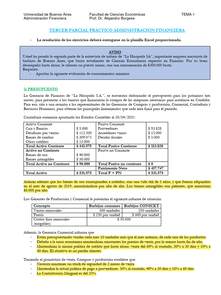 Tercer Parcial Practico Tema 1 | PDF | Presupuesto | Business