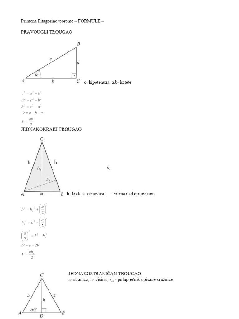 Primena Pitagorine Teoreme - Formule | PDF