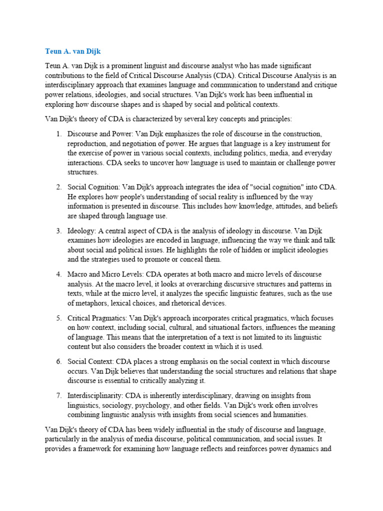 Teun A. Van Dijk | PDF | Discourse | Communication