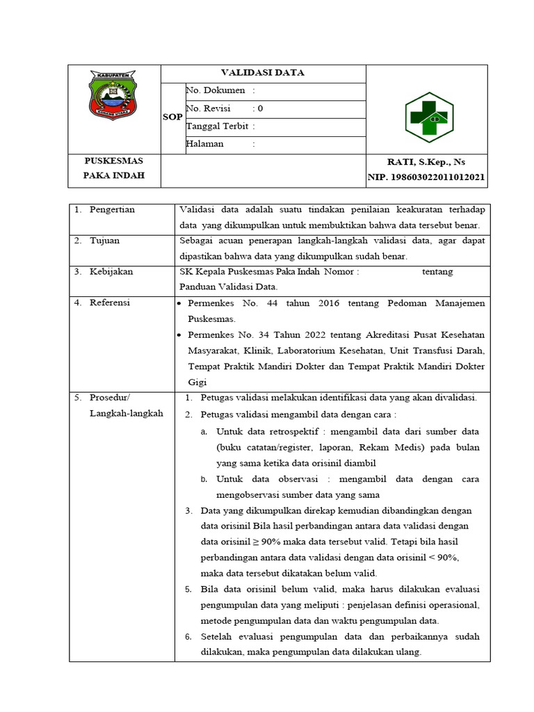 Sop Validasi Data | PDF
