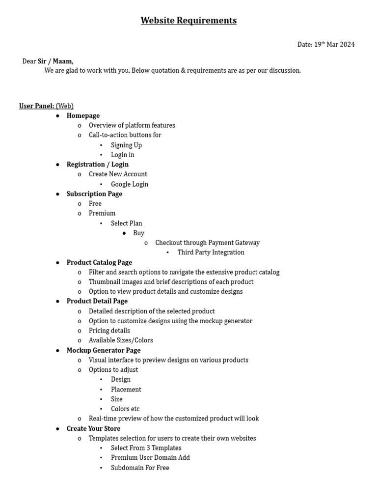 Website Requirements: User Panel: (Web) Homepage | PDF | Websites ...
