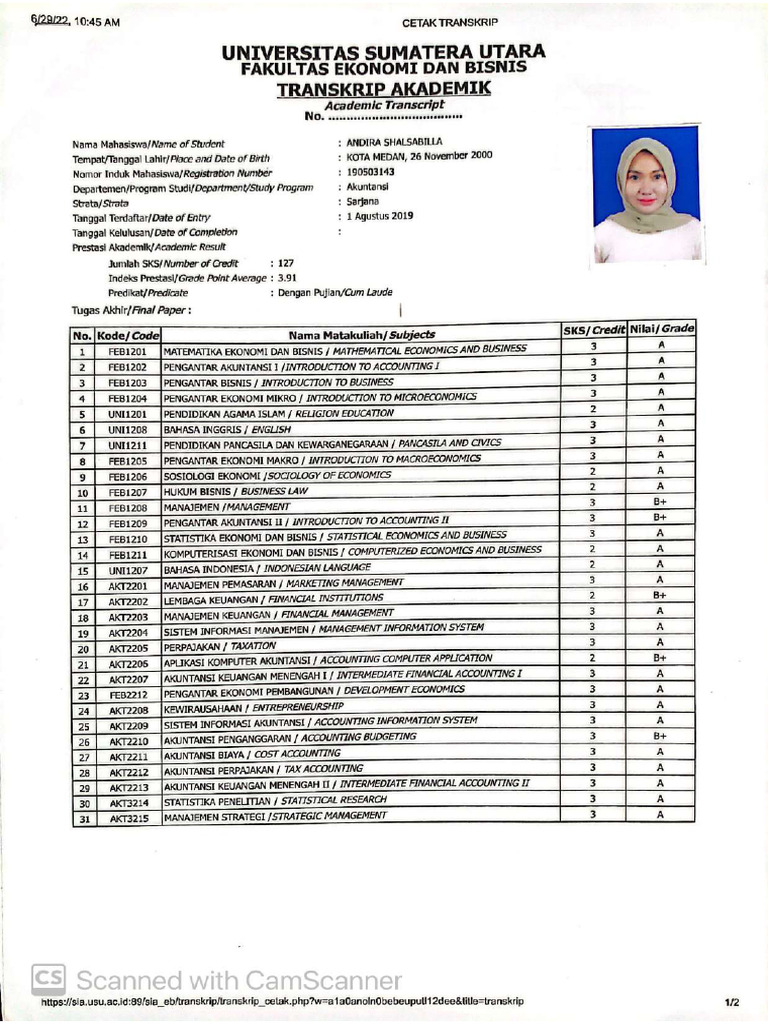 Transkrip Nilai | PDF