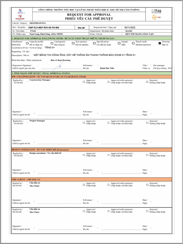 Ewp-Elv-Mep-Rfa-Sd-Pa-004 Rv.00 He Thong Pa Zone 01 Tang 01 | PDF