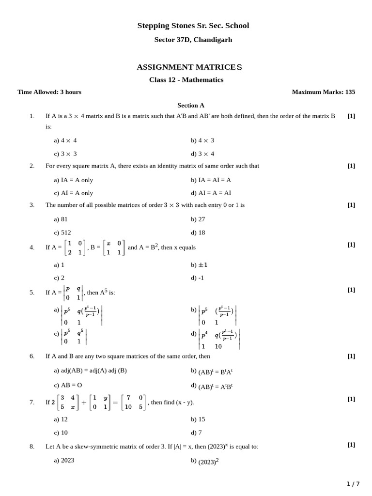 Matrices Assignment | Download Free PDF | Matrix (Mathematics) | Mathematical Physics