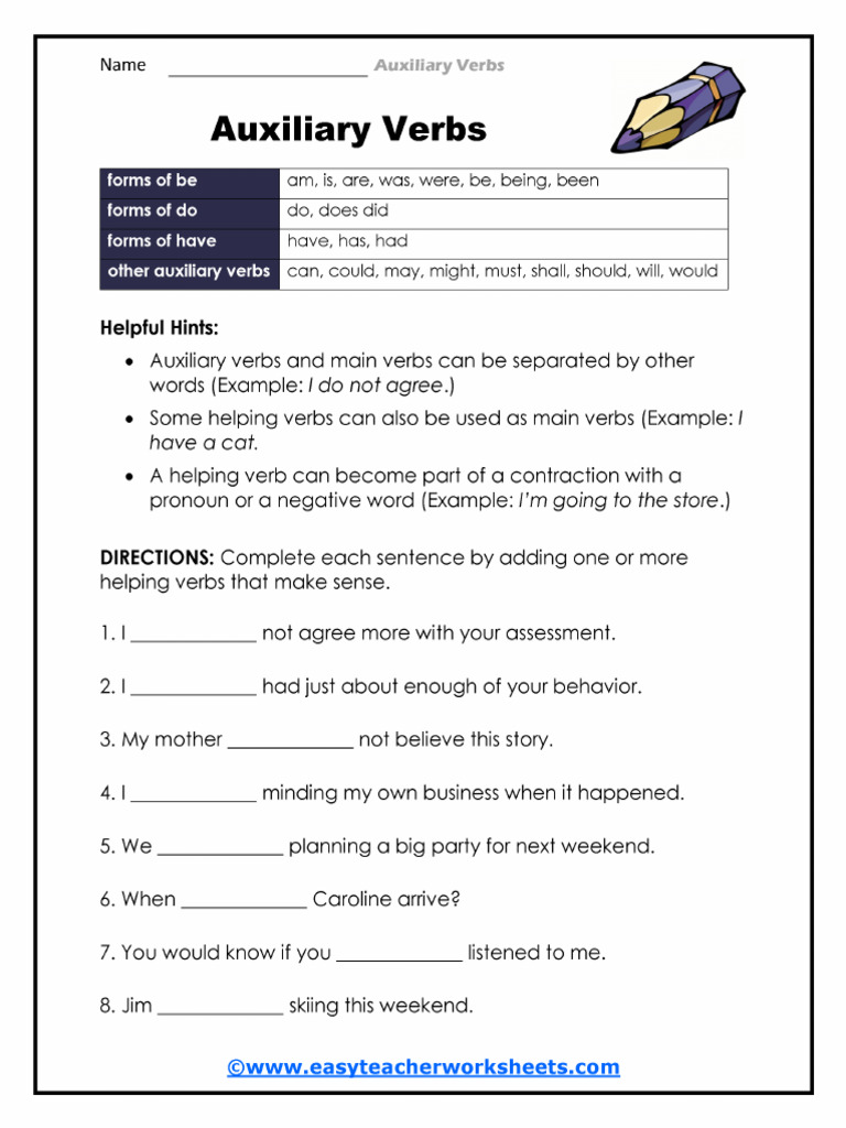 Auxiliary Verbs Grde 4 | PDF