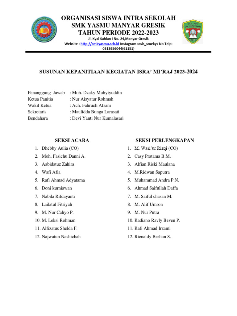 Susunan Kepanitiaan Kegiatan Isra | PDF | Perjalanan