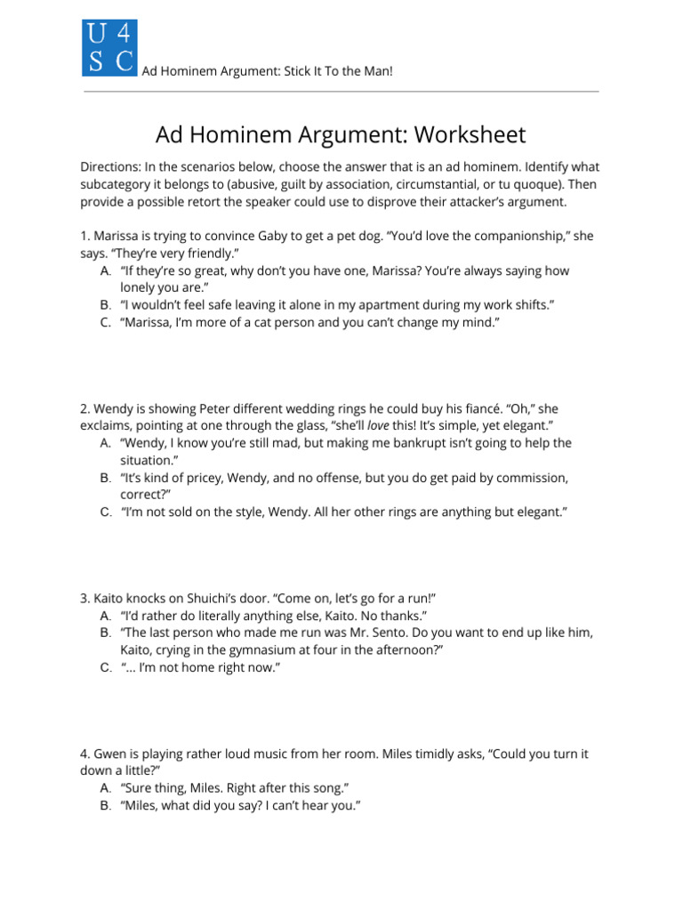 Ad Hominem Argument Worksheet | PDF | Mystery, Thriller & Crime Fiction