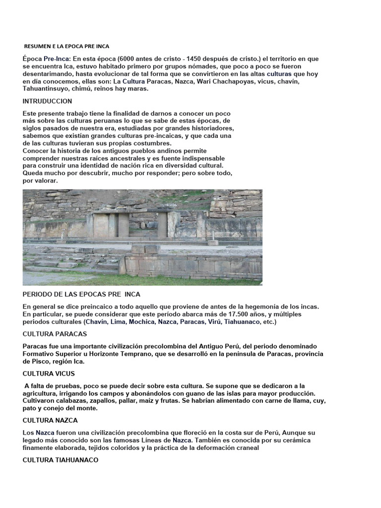 Resumen de la Época Pre-Inca en Perú | PDF | Imperio Inca | Era ...