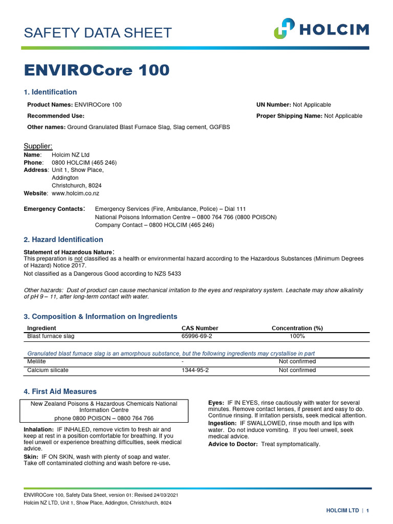ENVIROCore 100 Safety Data Sheet | PDF | Toxicity | Personal Protective ...