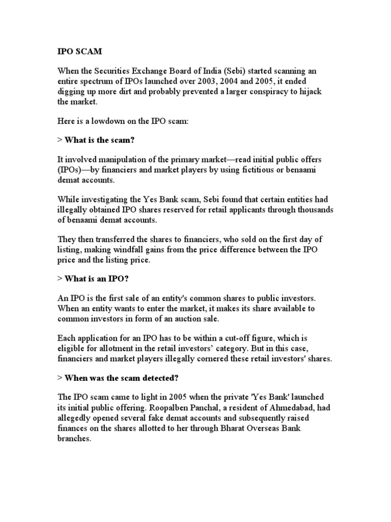 Ipo Scam | Download Free PDF | Initial Public Offering | Securities ...
