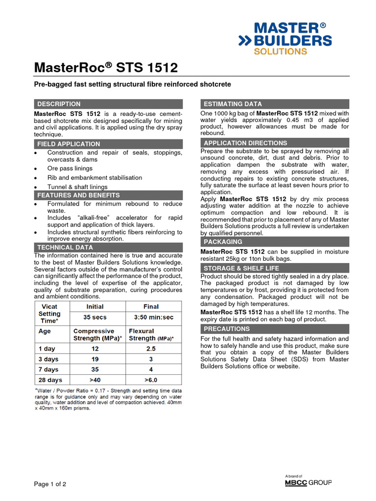 MasterRoc STS 1512 - MY v1 - 01.2024 | PDF | Concrete | Materials