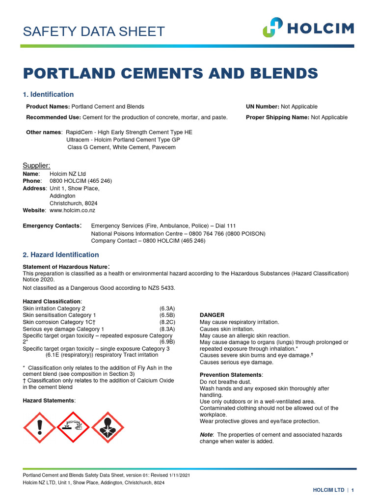 Portland Cement Safety Data Overview | PDF | Cement | Toxicity