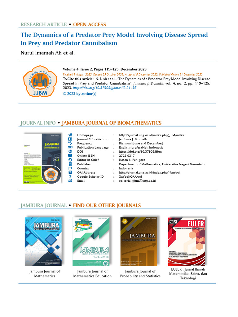 The Dynamics of A Predator-Prey Model Involving Disease Spread in Prey and Predator Cannibalism ...