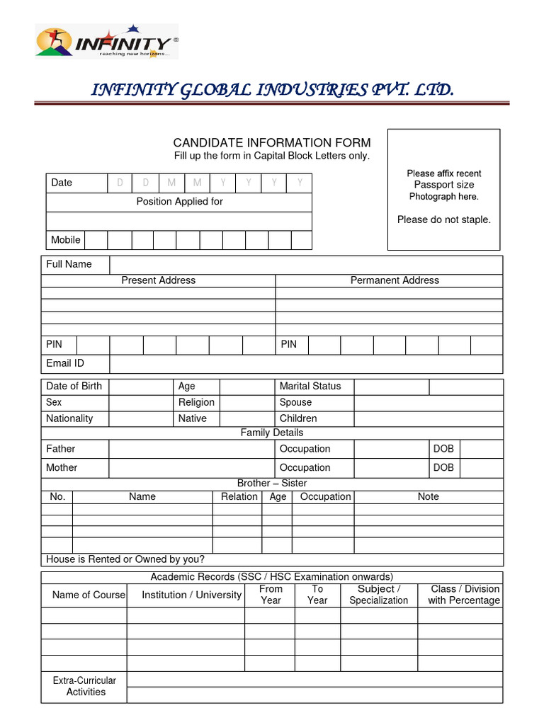 Candidate Information Format | PDF