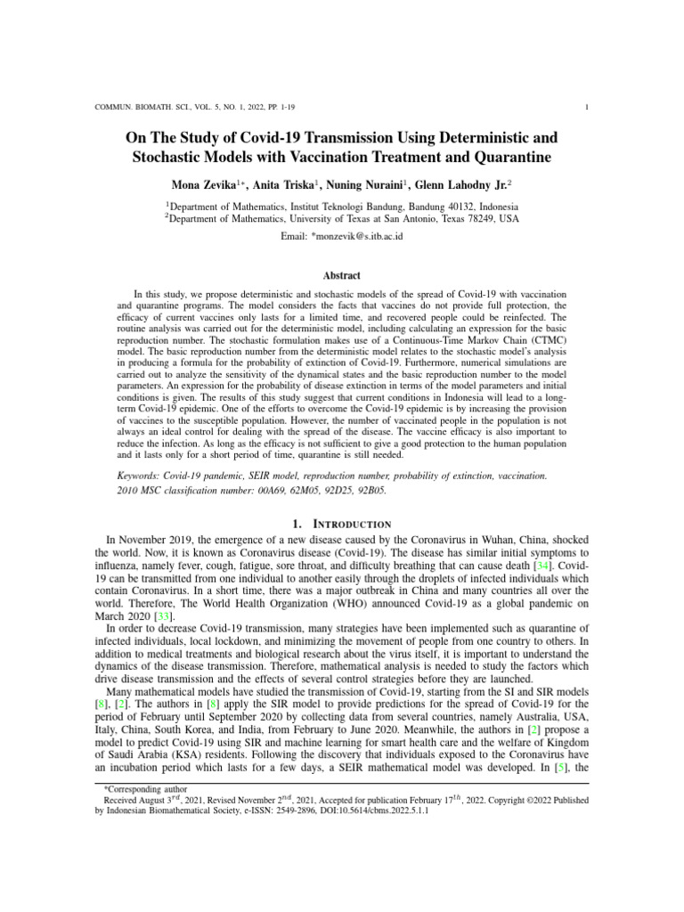 On The Study of Covid-19 Transmission Using Deterministic and Stochastic Models With Vaccination ...