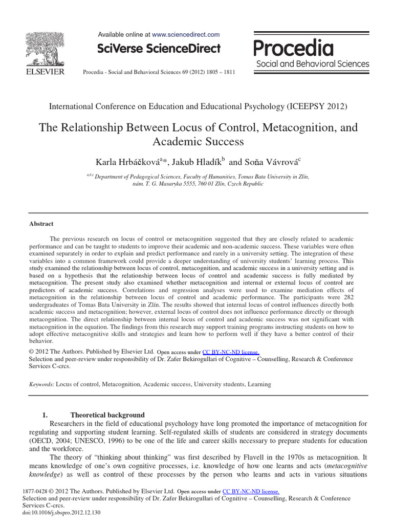 Locus of Control and Academic Success | PDF | Metacognition | Knowledge