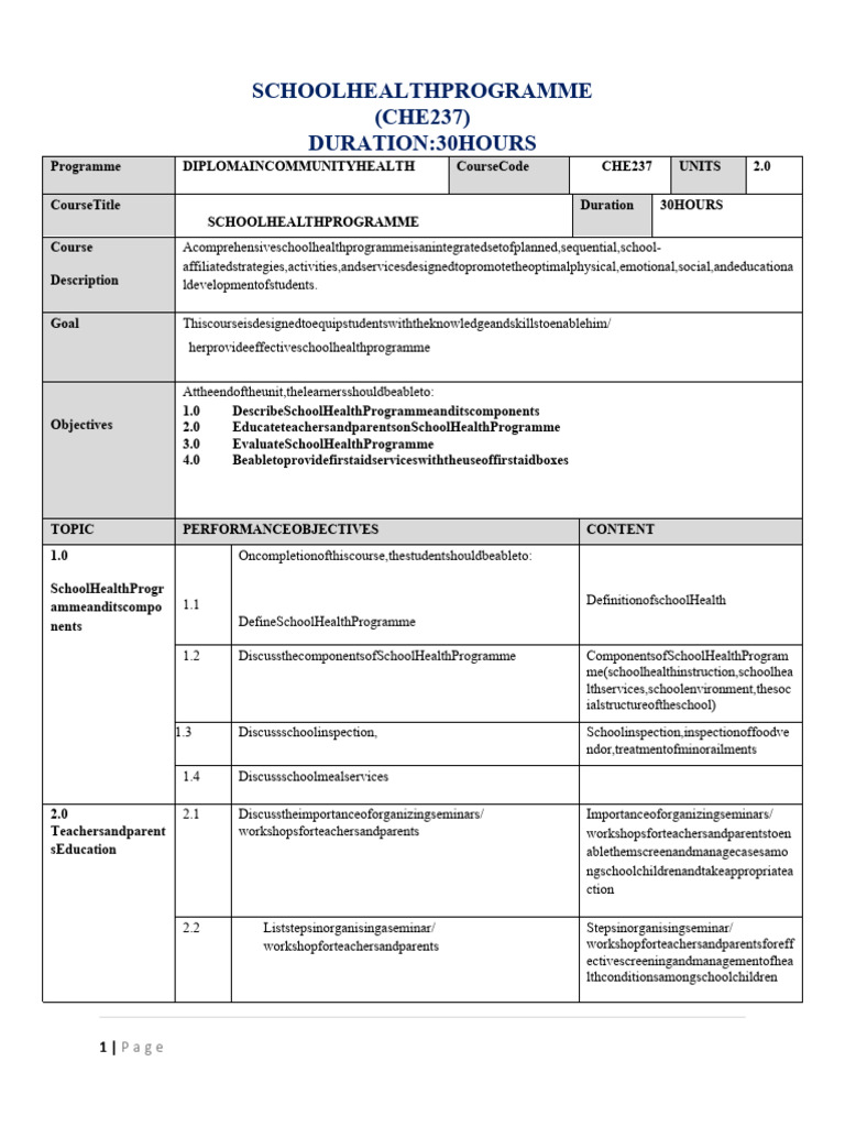 Che 236 School Health Programme | Download Free PDF | Human Diseases ...