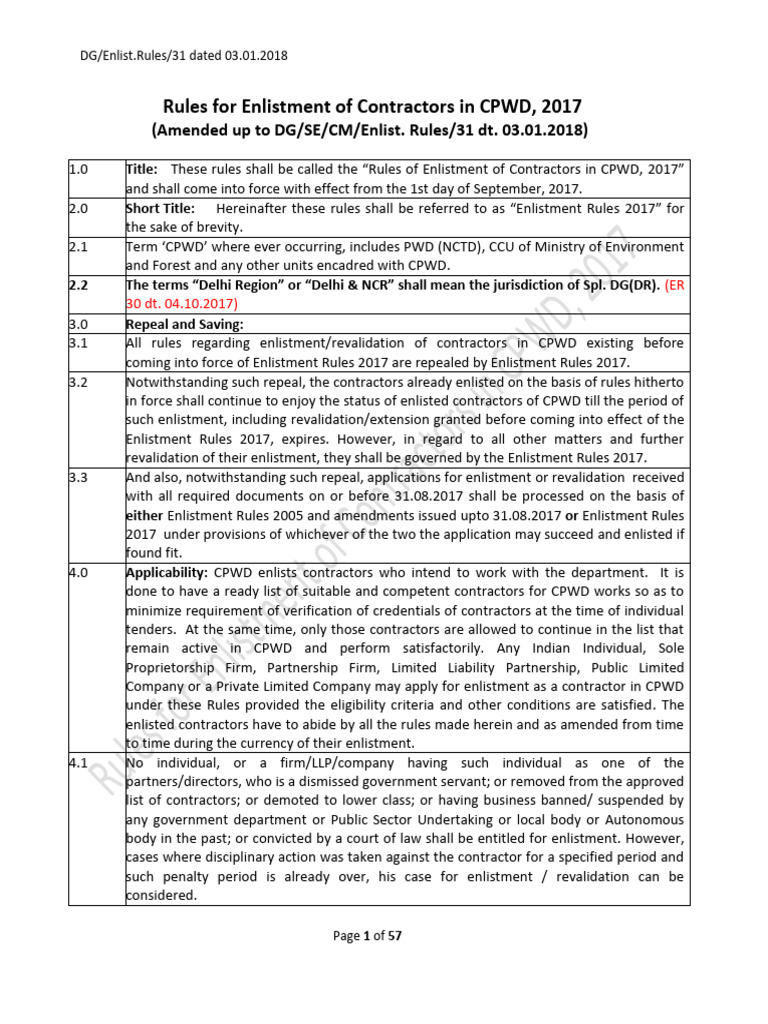 Rules For Enlishment of CPWD Contractors | PDF | Employment | Partnership