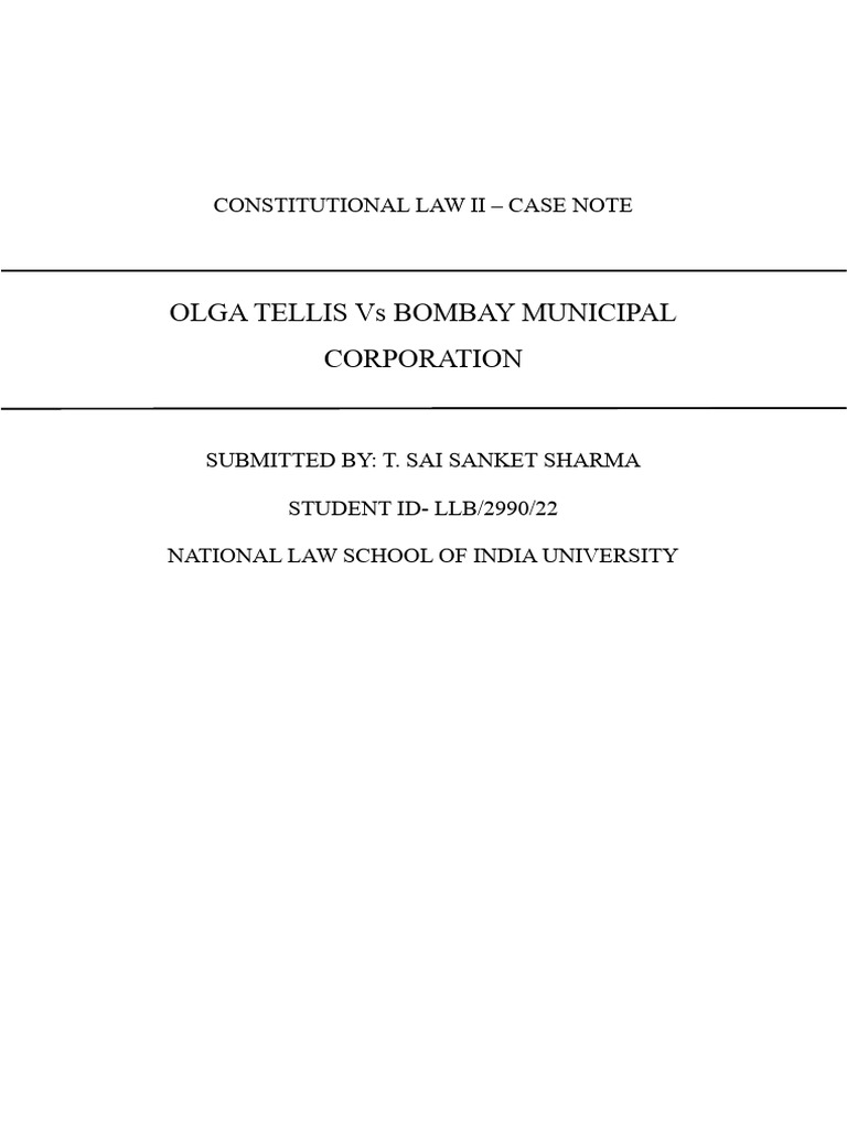 Olga Tellis Case Note | PDF | Justice | Crime & Violence