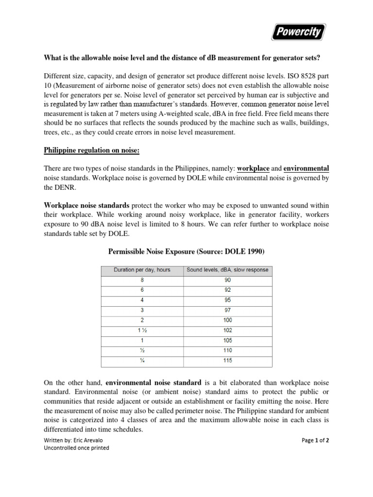 What Is The Allowable Noise Level | PDF | Noise | Senses