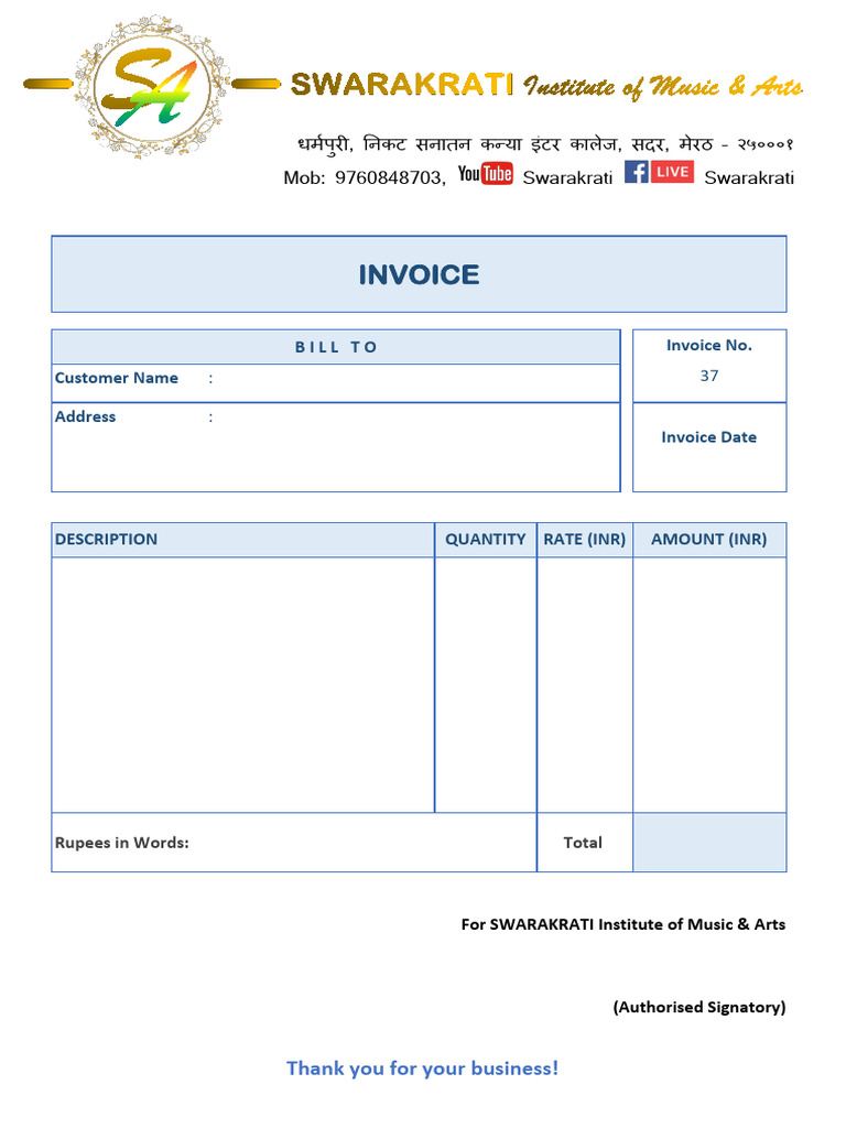 Invoice for Swarakrati Institute | PDF