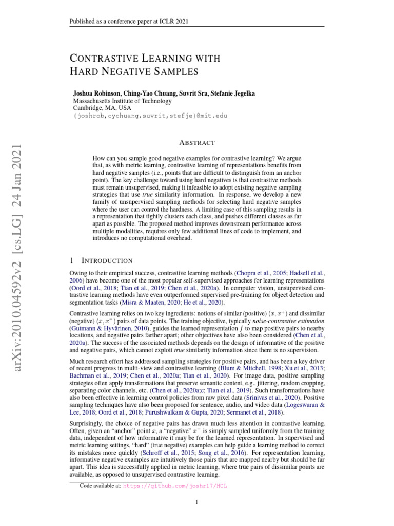 2020- 【Hard Negative】 - CONTRASTIVE LEARNING WITH Hard Negative Samples ...