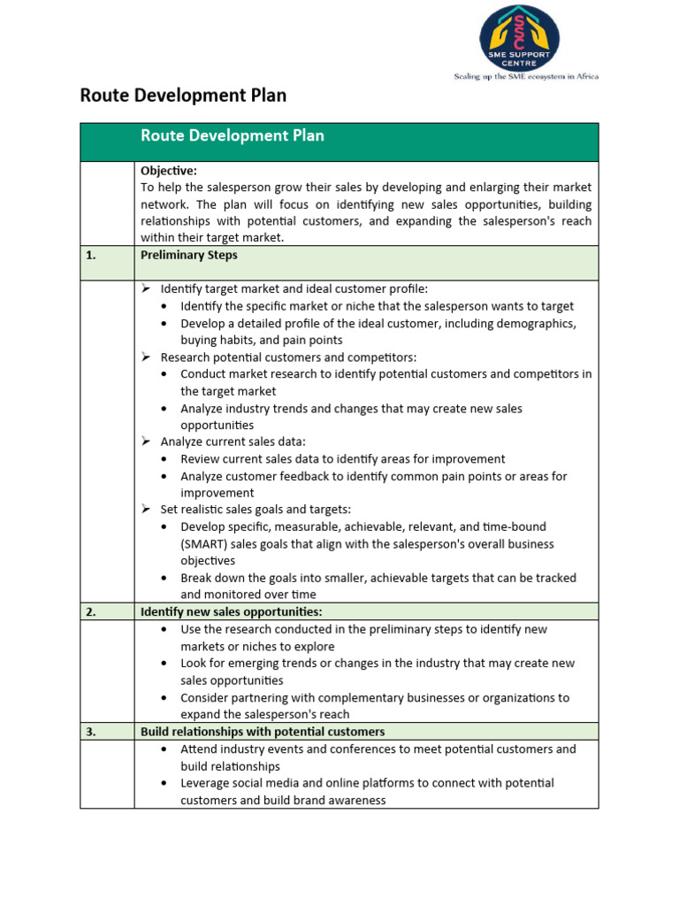 Route Development Plan Template | PDF | Sales | Goal