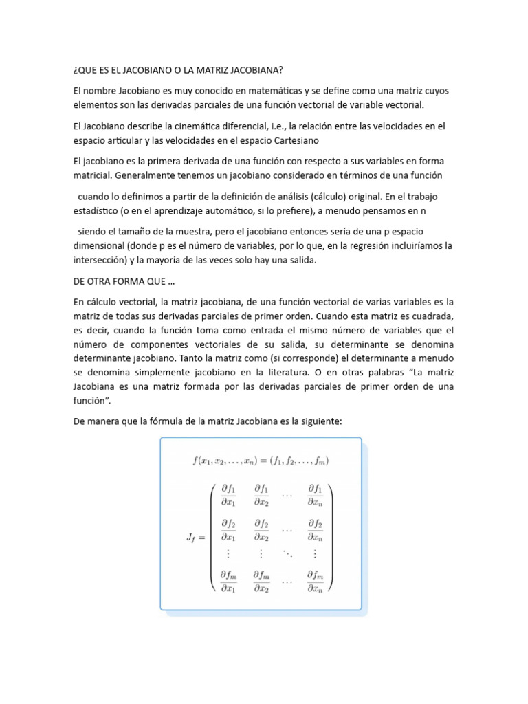 Matriz Jacobiana | Descargar gratis PDF | Matriz (Matemáticas) | Vector ...