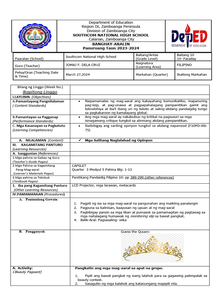 COT - 2023-2024 (3rd) | PDF