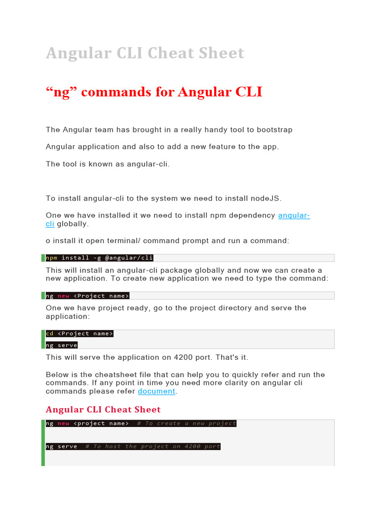 Angular CLI Cheat Sheet | PDF | Command Line Interface | Computer Science